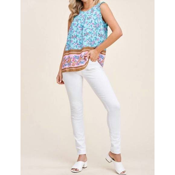 Staccato | Tops | New Staccato Hedy Border Top In Sky Blue | Poshmark